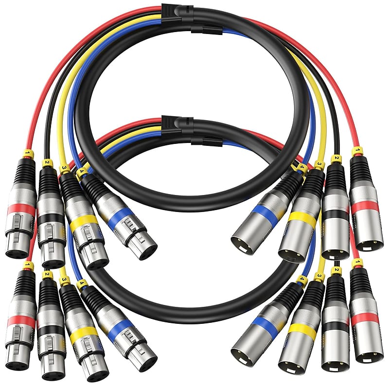 2 Pack Professional 4 Channel XLR Snake Cables 3FT, Noise | Reverb