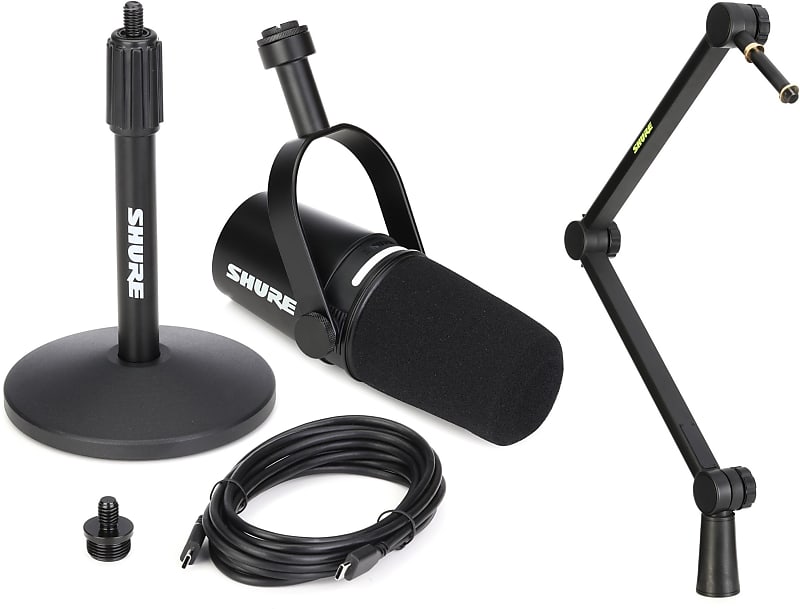 Shure MV7+ Hybrid Podcast Microphone and Stand - Black Bundle | Reverb