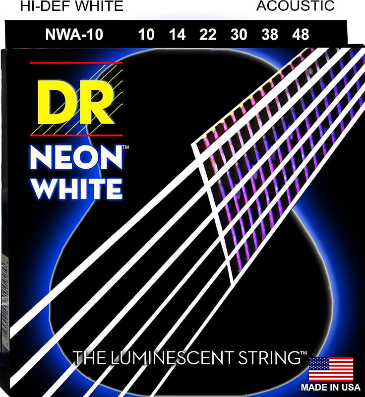 DR Strings NWA-10 Hi-Def Neon Acoustic Guitar Strings. White | Reverb
