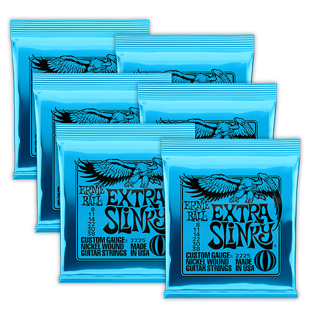 6 Sets! Ernie Ball Extra Slinky Strings 2225 .008-.038 | Reverb