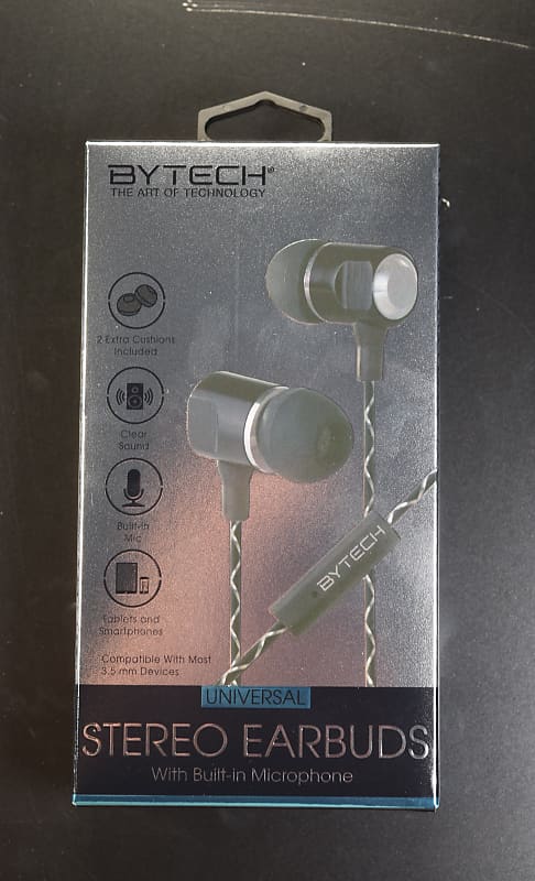 Bytech Stereo Earbuds w/Microphone Black/Silver Braid | Reverb