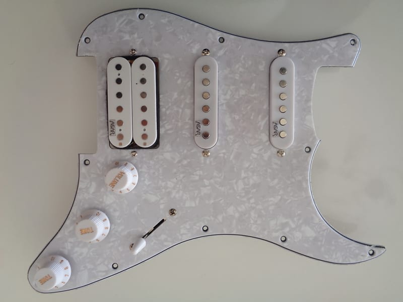 Handmade pre-wired Strat HSS pickguard, with HB split, Treble | Reverb