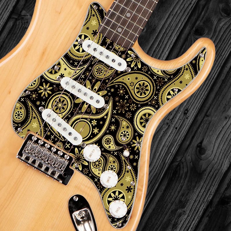 Stratocaster Black Paisley Pattern Pickguard – Custom Printed | Reverb