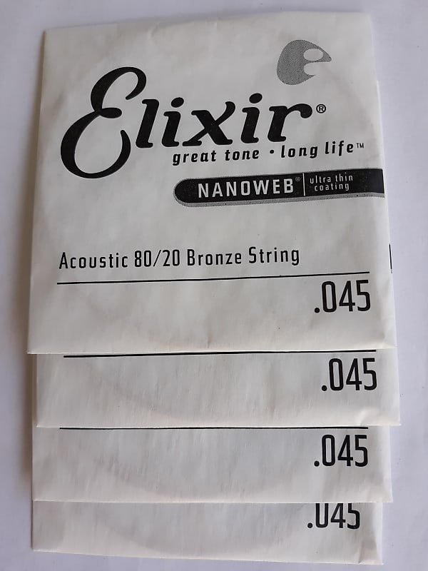Elixir elixir nanoweb 80/20 bronze singles .045,pack of 4 | Reverb