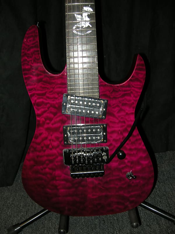 Custom 7-string-guitar-27-fret-magenta-Quilted-maple-top | Reverb