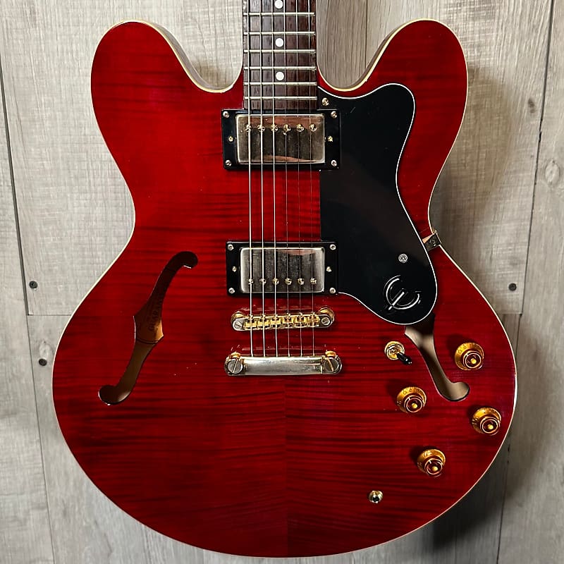 Used Epiphone Dot Deluxe Cherry Flame Top w/case TSS3855 | Reverb