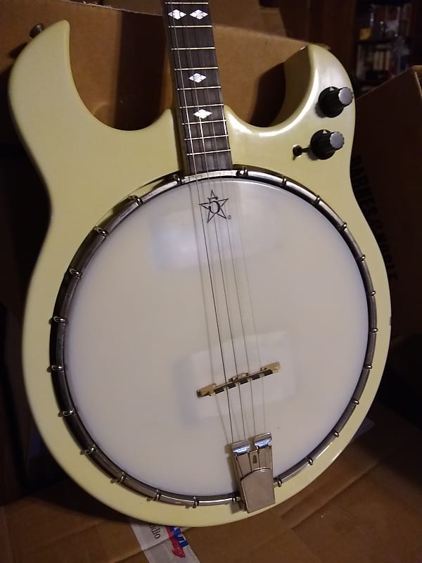 Late 80s Deering Crossfire Tenor Banjo in Aged White Finish | Reverb