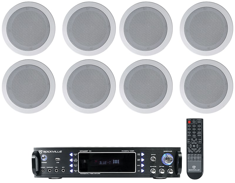 Rockville RPA60BT Home Theater Receiver Amp+(8) 5.25" White | Reverb