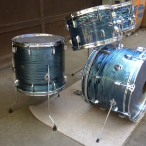 1960s Pearl 'Astro' Blue Oyster Strata Drum Kit | Reverb