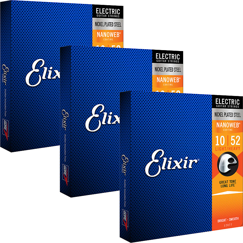 3 Sets of Elixir 12077 NANOWEB Light Top/Heavy Bottom | Reverb