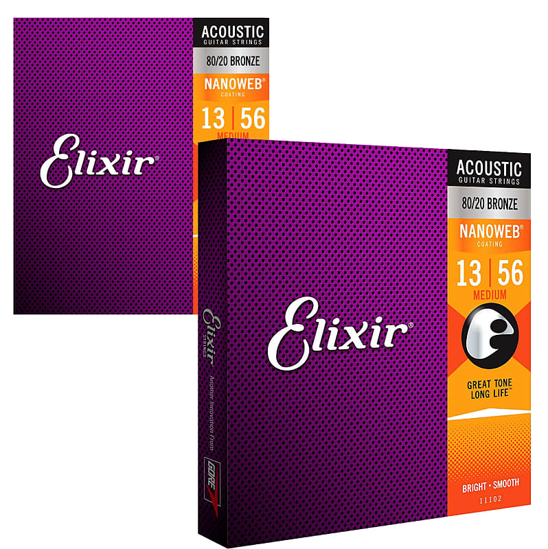 Elixir 11102 Bronze Nanoweb Acoustic Strings Medium TWIN PACK | Reverb
