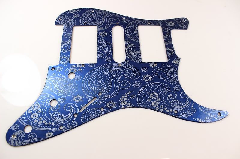 Brushed Blue Anodized Paisley Aluminum HSH Strat Pickguard- | Reverb