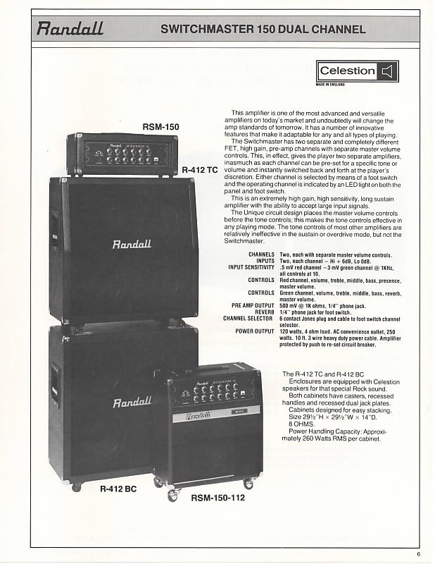 Randall- Switchmaster 150/ Lil Blasters, promo cut-sheet, | Reverb
