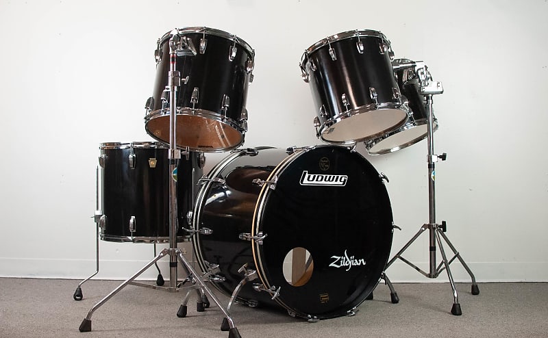 1980s Ludwig Black Cortex Maple Classic Drum Set | Reverb