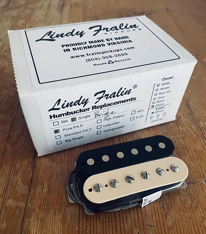 Lindy Fralin Pure PAF Humbucker Pickup Bridge Zebra | Reverb