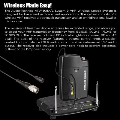 Audio-Technica ATW-901A/L 9 VHF Wireless Unipak System with | Reverb