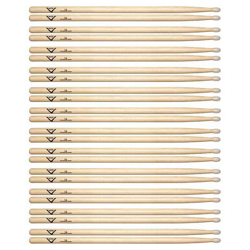 Vater Hickory 1A Nylon Tip Drum Sticks (12 Pair Bundle) | Reverb