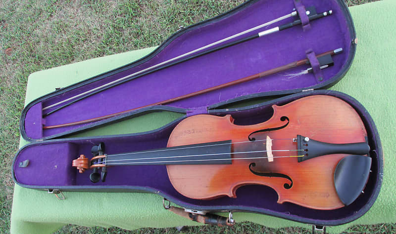 Vintage CONSERVATORY Violin w Bow and Case-4/4 Size-Tiger | Reverb