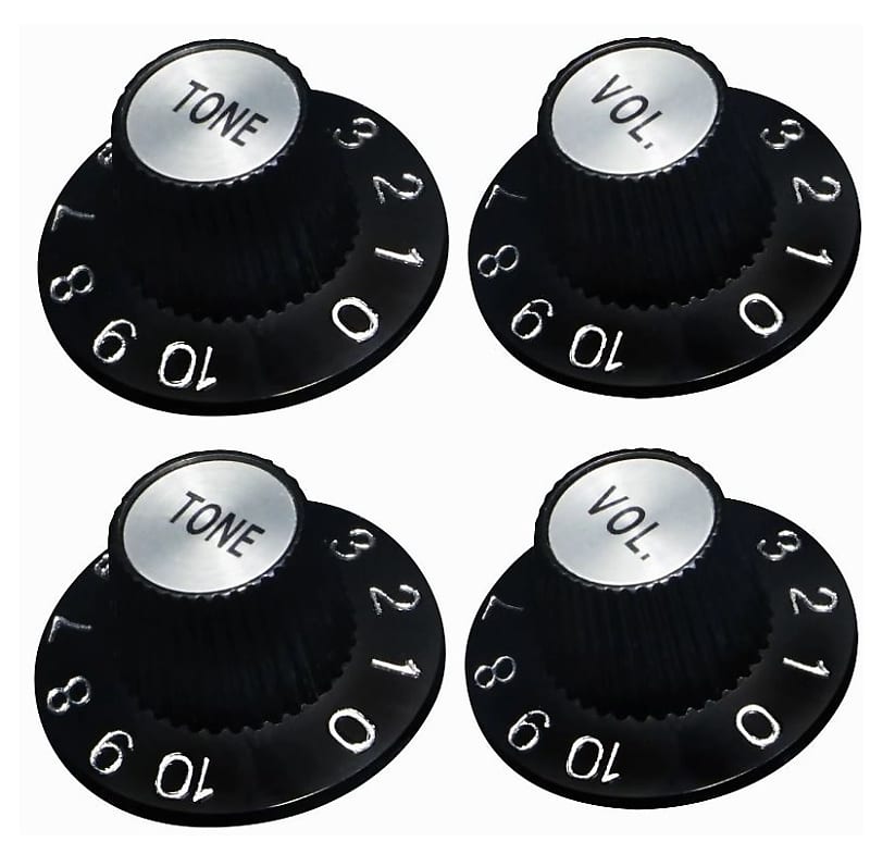 Witch Hat Knobs (4) Set For Fender & Gibson Guitars Black w | Reverb