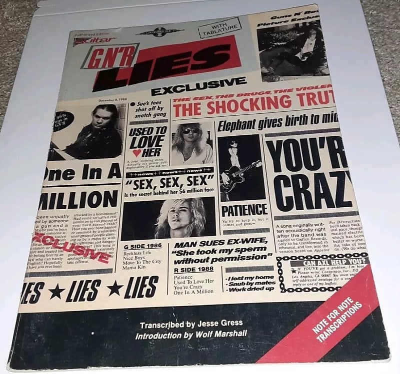 GUNS N ROSES - LIES - GUITAR TAB BOOK - TABLATURE MUSIC | Reverb