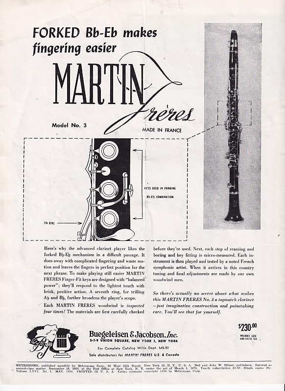 ORIGINAL 1950 MARTIN FRERES CLARINET AD | Reverb Canada