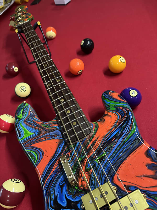 Super-Trippy partscaster P-Bass 2010s - Swirl Painted, Gold | Reverb