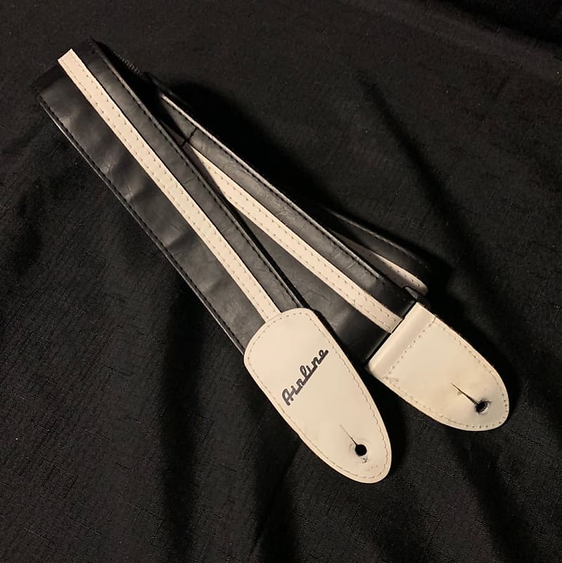 Vintage Airline Guitar Strap - Black w/ White Stripe 100223 | Reverb