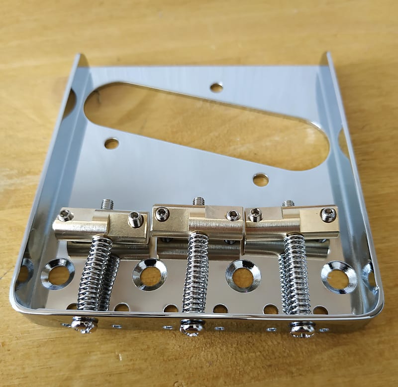 Telecaster bridge, 3 brass saddle, string mount | Reverb Canada