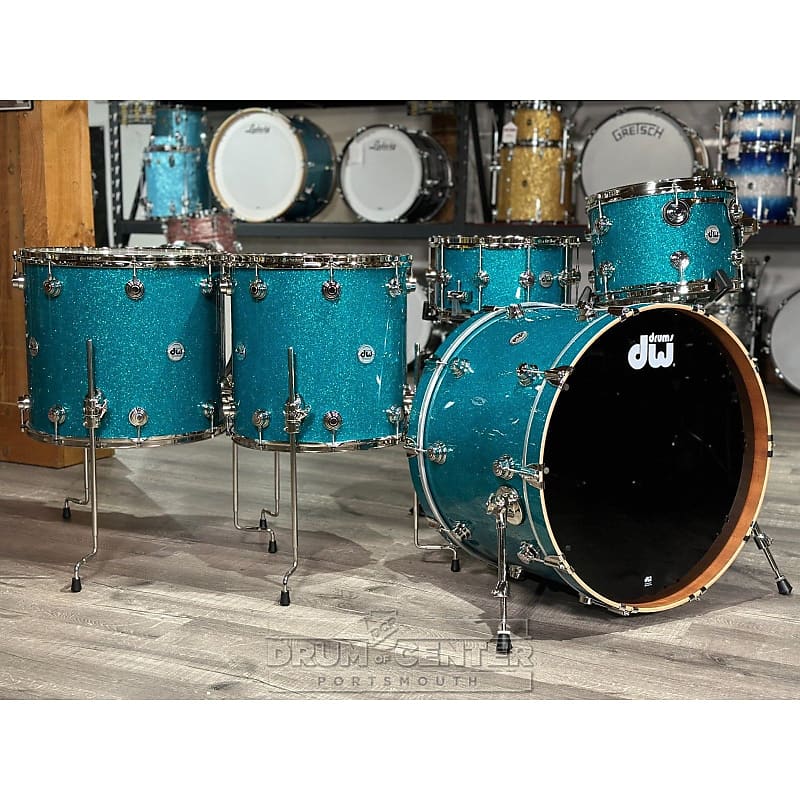 DW Collectors Birch/Mahogany 5pc Drum Set Teal Glass w/Nickel | Reverb