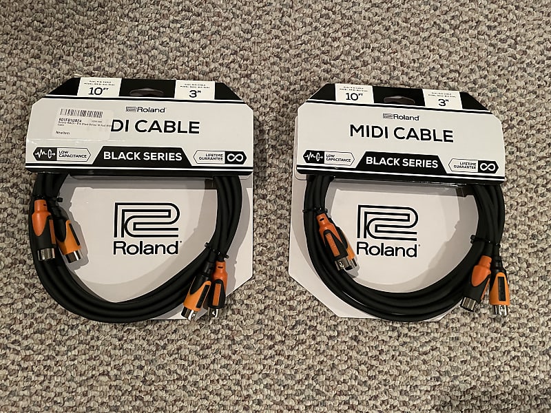 2 Roland Black Series Midi Cables 10ft - Black / Orange | Reverb