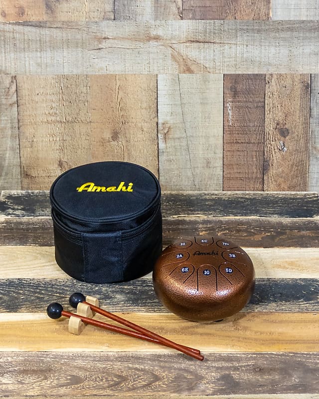 Amahi 6" Steel Tongue Drum Bronze w/Bag | Reverb