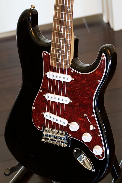 Fender Squire Stratocaster Black/Tortoise Shell Custom Build | Reverb