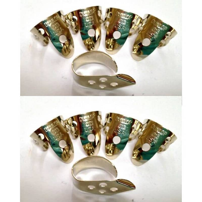 Dunlop Metal Nickel Silver 8 Finger Picks and 2 thumb picks | Reverb