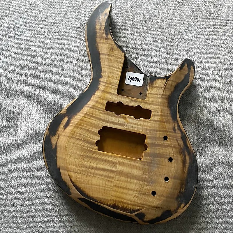 Okoume Wood Bass Guitar Body with Tiger Maple Top | Reverb