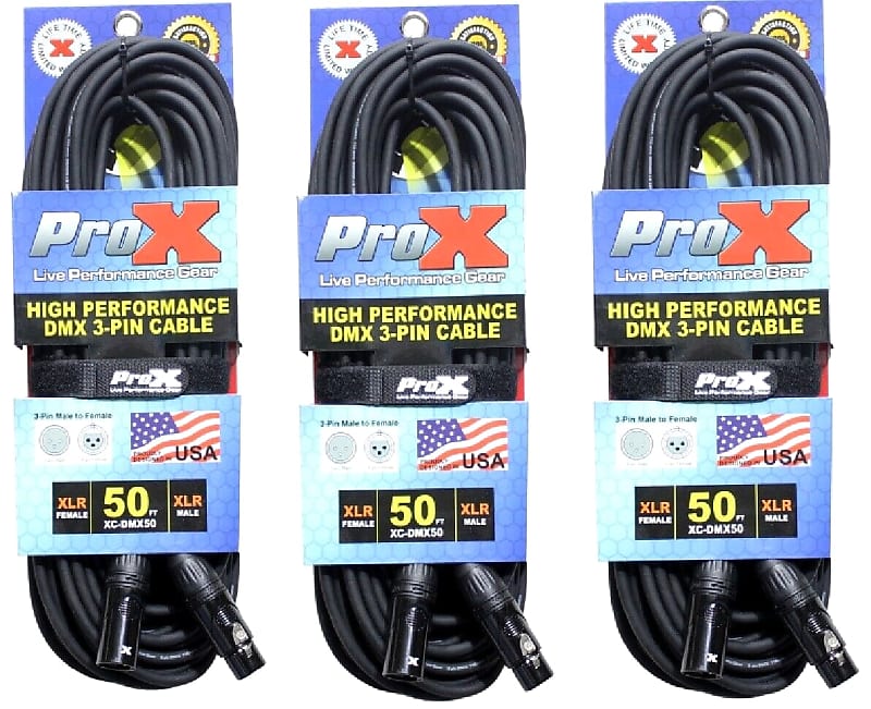 3X ProX XC-DMX50 50 Ft High Performance DMX Male 3-Pin to DMX | Reverb