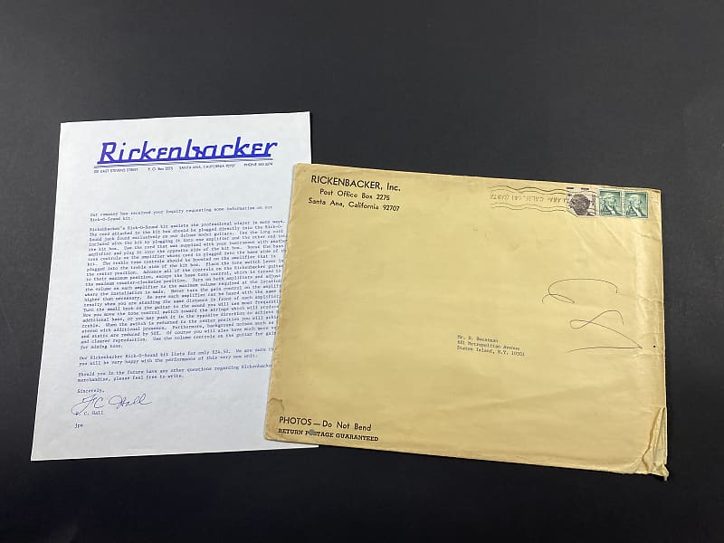1960s Rickenbacker Rick-O-Sound Letter and Shipping Envelope | Reverb