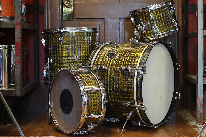 1960's Zim Gar Drum Set in Gold Ingot 14x20 14x14 8x12 | Reverb UK