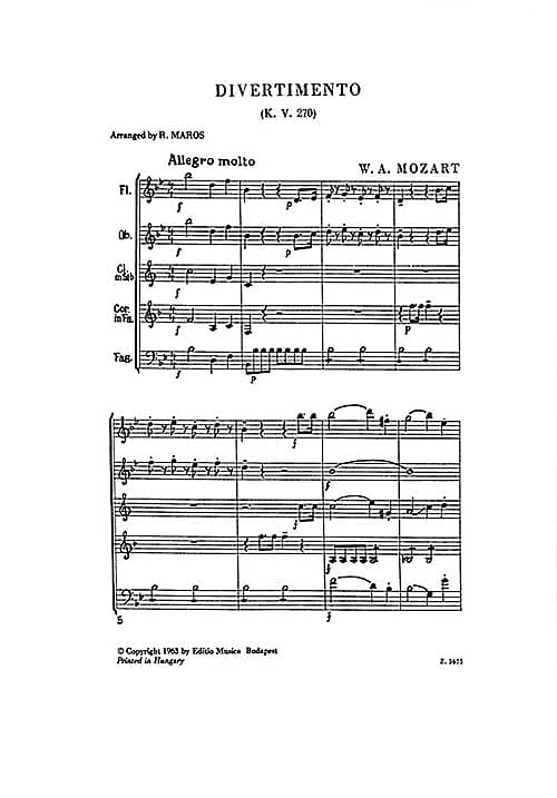 Divertimento For Wind Quintet Flute Oboe Clarinet Horn | Reverb