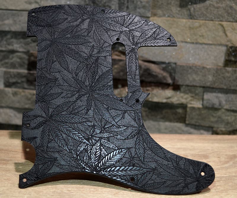 Custom Black Cannabis Leaf Textured Pickguard - Fits Fender | Reverb