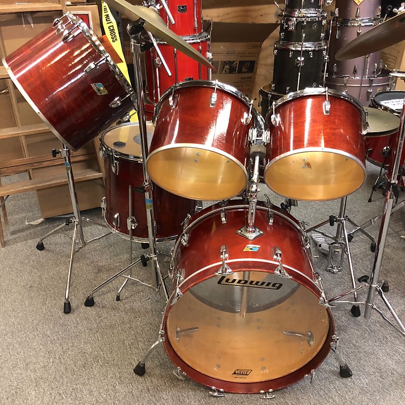 Ludwig Quadra Plus Drum Kit 1975 Trans Cherry Laquer | Reverb