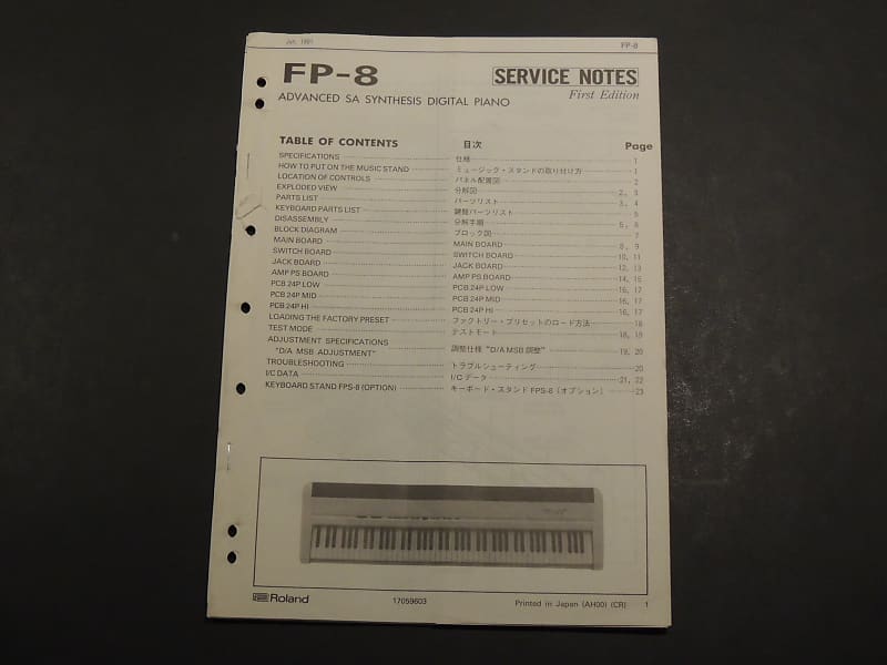 Roland FP-8 Service Notes/Manual [Three Wave Music] | Reverb