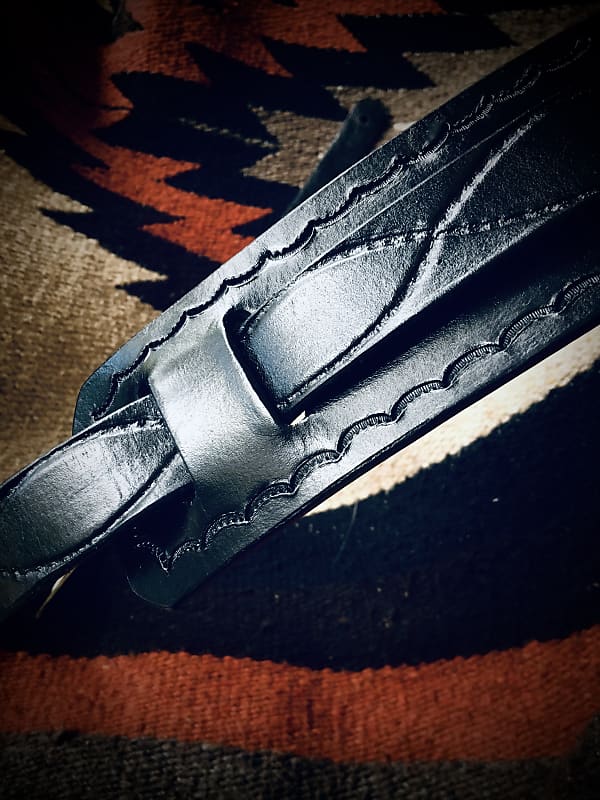 Vintage Style Black ( Rodeo) Western Leather Guitar Strap. | Reverb