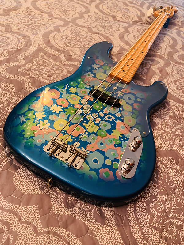 Fender P bass Blue Flower Blue Flower Blue | Reverb