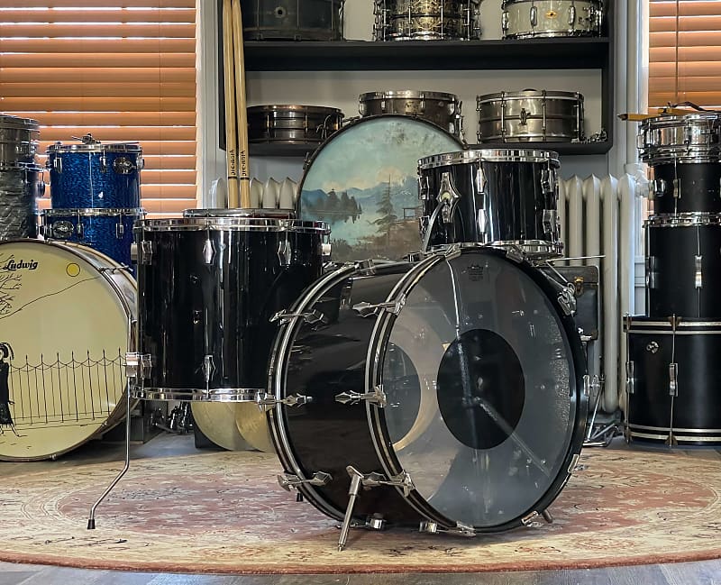70's Fibes Crystalite Black Acrylic Drum Set - 13/18/24 | Reverb