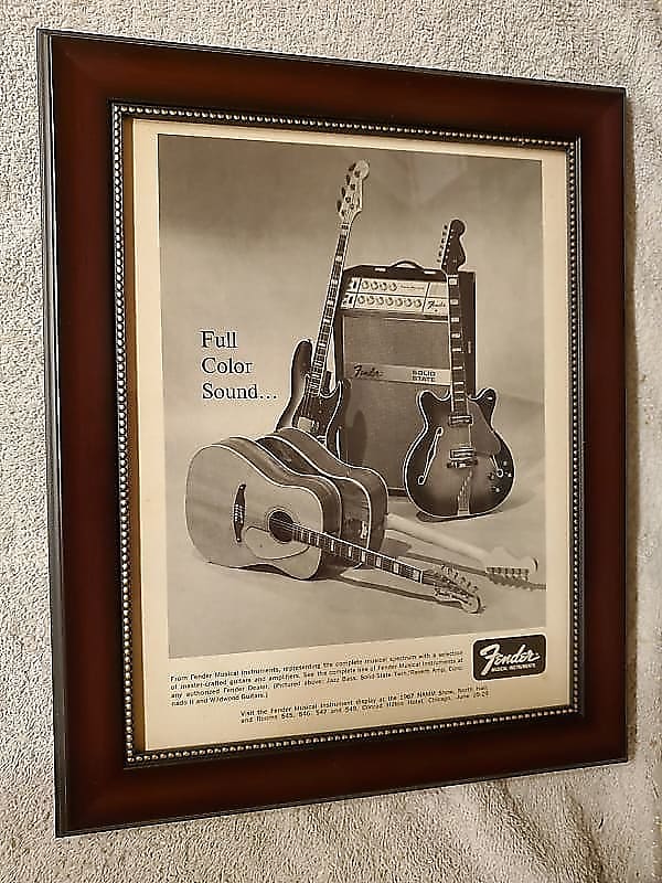 1967 Fender Musical Instruments Promo Ad Framed Jazz Bass, | Reverb