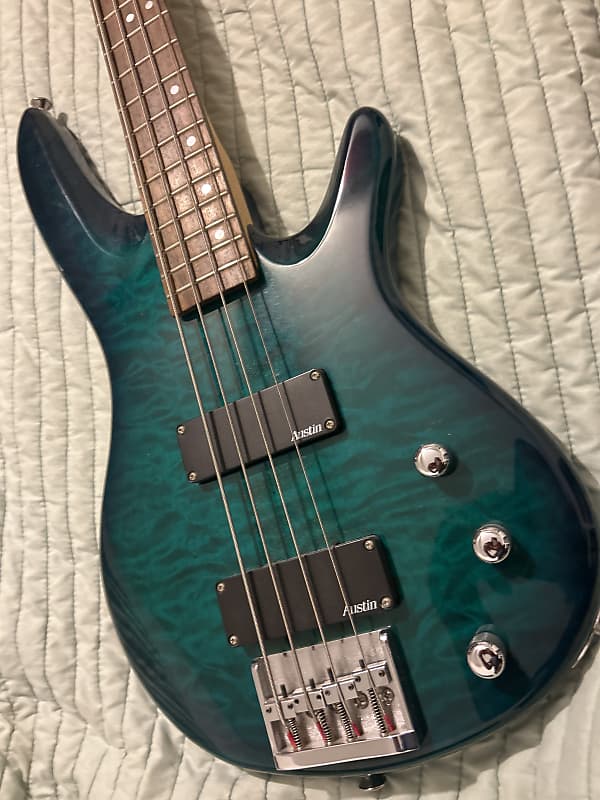 Austin AU789BB 4 String Bass Aqua Marine Maple grain | Reverb
