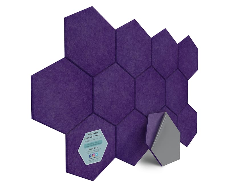Purple Hexagon Acoustic Panels for Sound Absorption - 12 Pack | Reverb