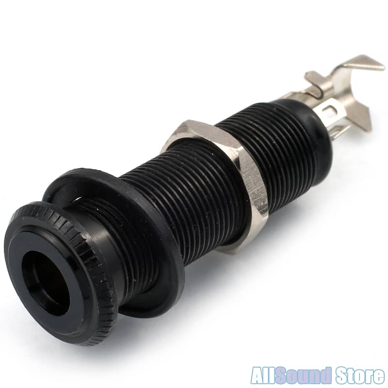 BLACK Mono/Stereo TRS Long Threaded Barrel Jack for | Reverb