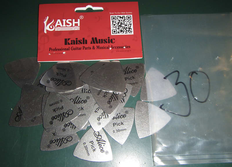 Lot of 30 Kaish Music Alice brand metal Picks 0.30 gauge | Reverb