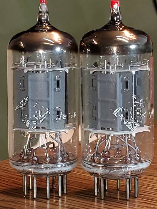 12AU7/ECC82 Telefunken Matched Pair Red Tip/Ribbed Plate | Reverb
